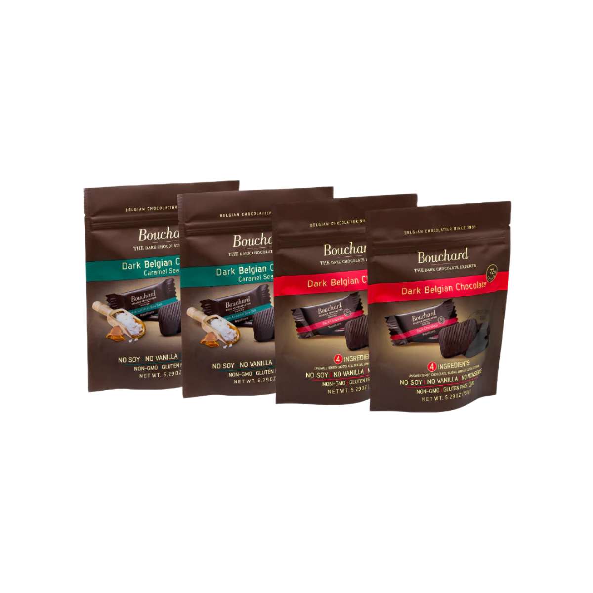 Belgian Dark Chocolate Combo Pack - 5.29 OZ (150g) (4 Pack) – Bouchard - The Dark Chocolate Experts