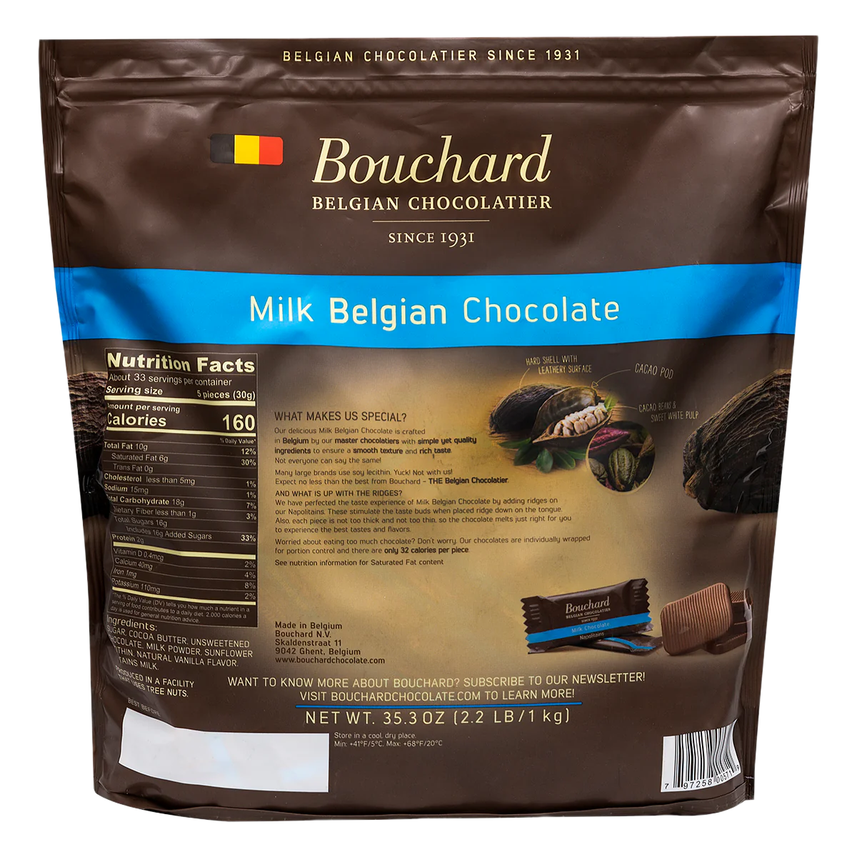 Belgian Milk Chocolate Napolitains 35.3 OZ (2.2 LB/1KG) – Bouchard ...