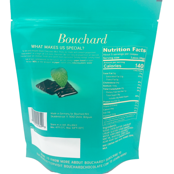 Dark Chocolate Mint Thins (72% Cacao) 5.3 OZ (.3 LB/150g) – Bouchard ...